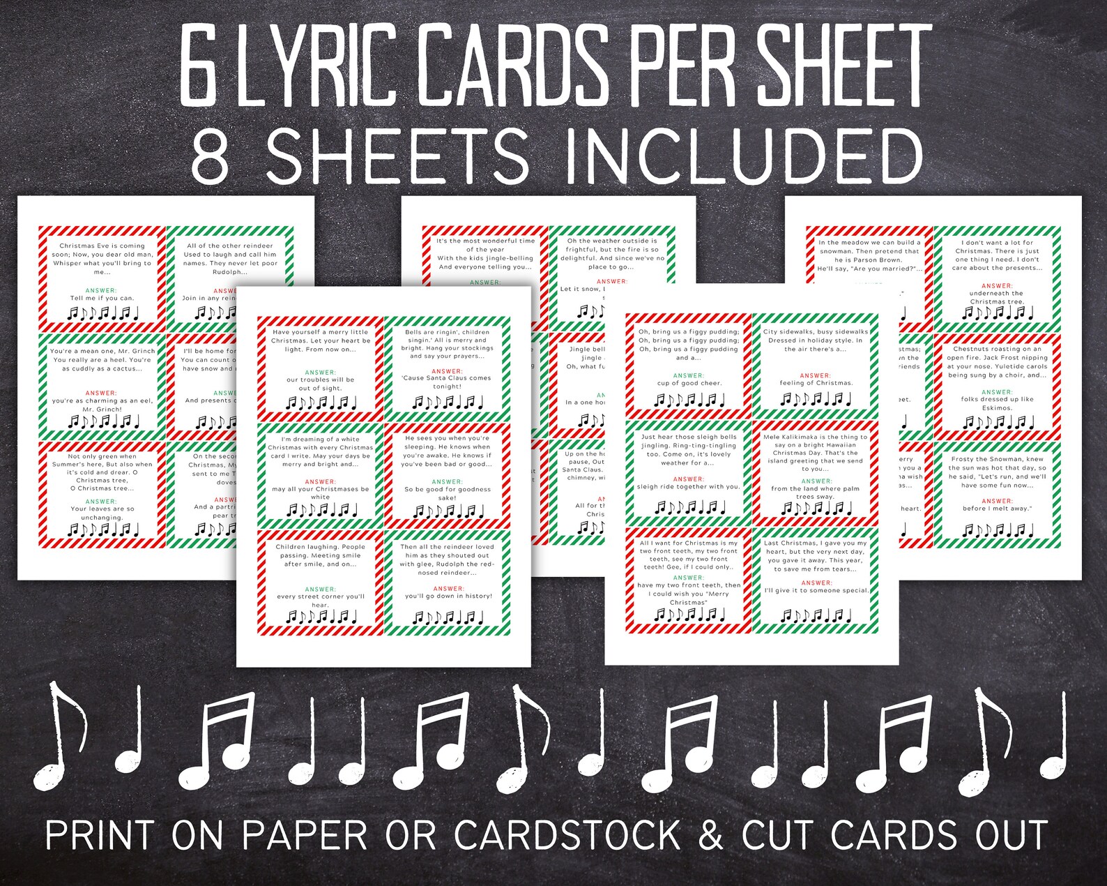 Christmas Carol Finish the Lyric Game Printable Christmas - Etsy