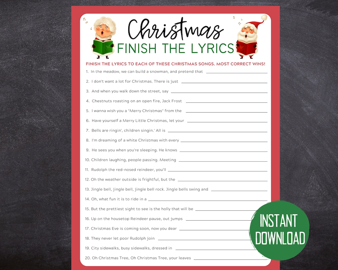 Christmas Song Trivia Game Finish the Lyrics Christmas - Etsy