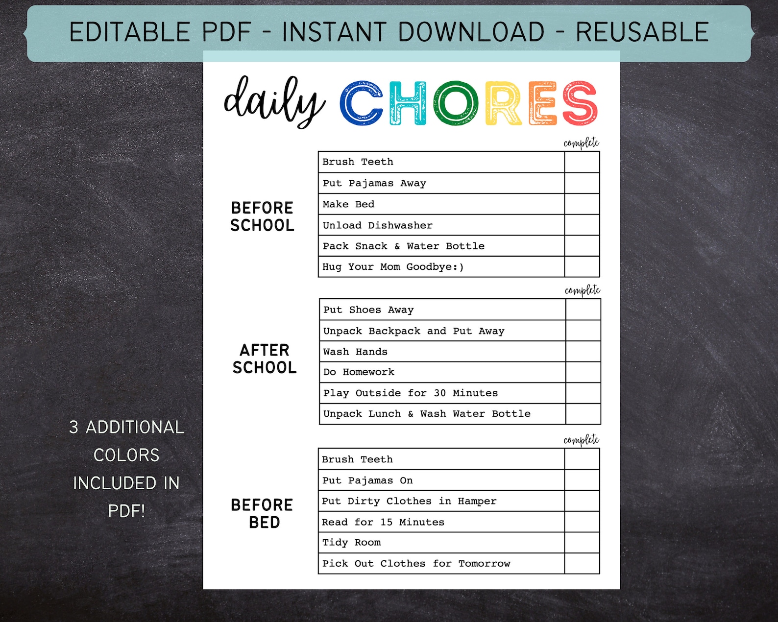 Printable Editable Daily Checklist for Kids Chore Chart for - Etsy