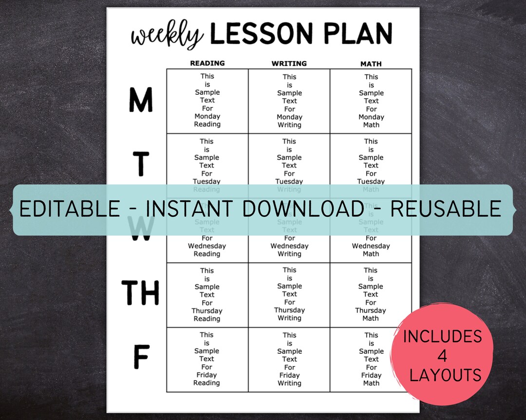 Printable Editable Weekly Lesson Plan | Simple School Schedule | Weekly ...