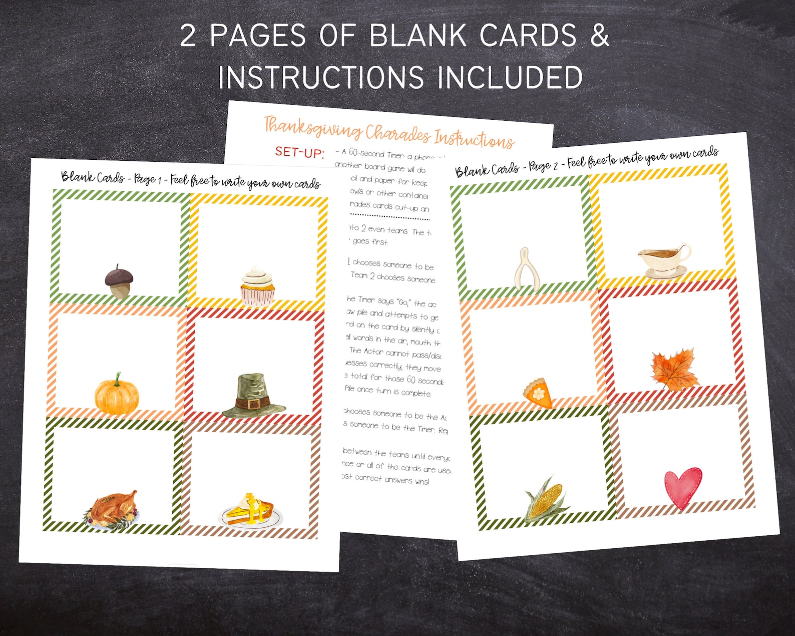 Thanksgiving Charades Game Thanksgiving Printable Game - Etsy