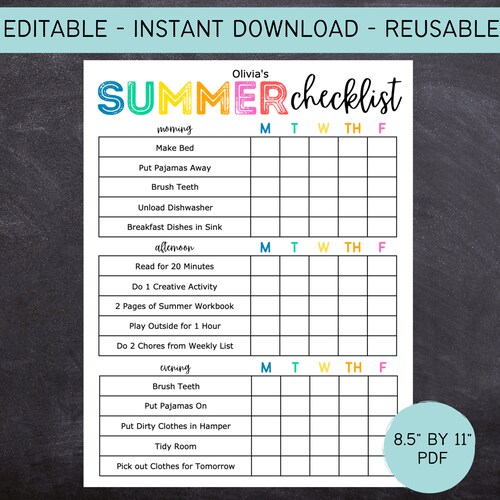 Printable Editable Daily Routine for Kids Chore Chart for - Etsy