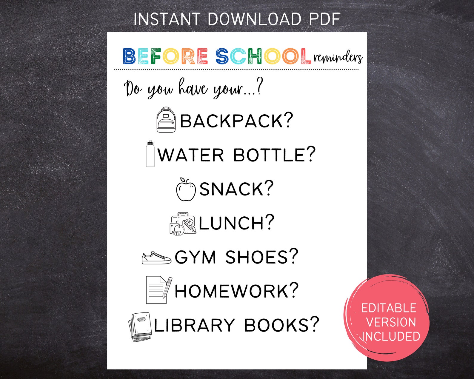 Printable Before School Checklist Reminders for Kids | Preschool ...