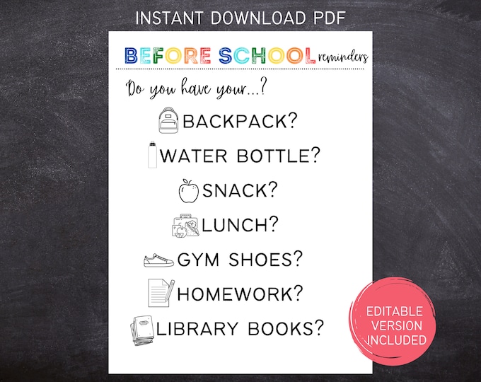Printable Before School Checklist Reminders for Kids | Preschool ...