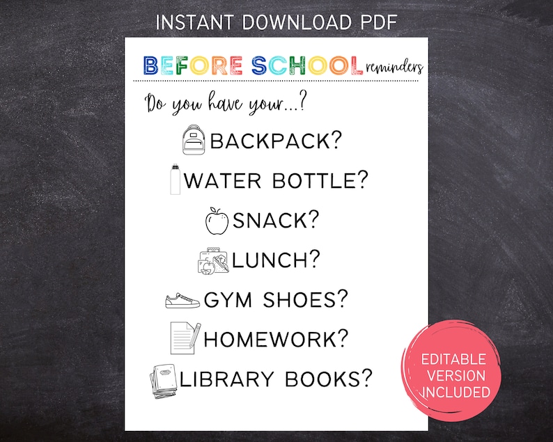 Printable Before School Checklist Reminders for Kids | Preschool ...