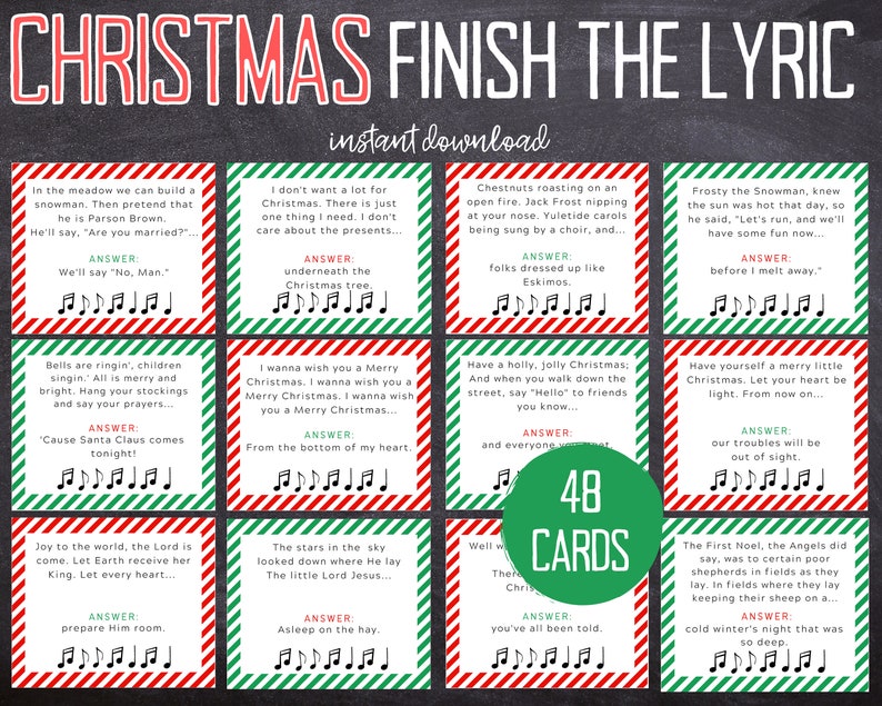 Christmas Carol Finish the Lyric Game Printable Christmas - Etsy