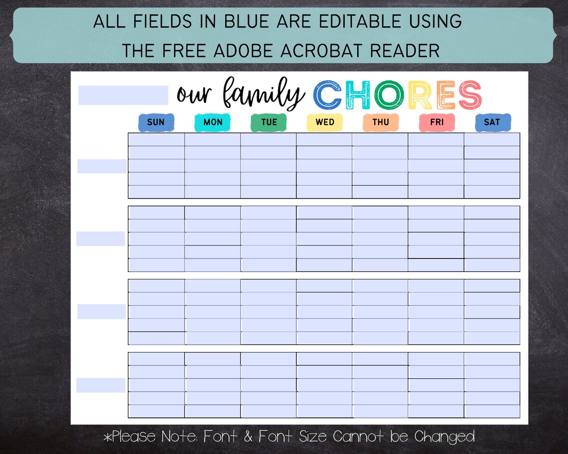 Printable Editable Weekly Family Chore Chart | Family Planner | Weekly ...