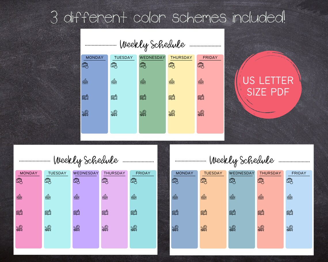 Printable Editable Weekly Schedule Simple Kids School and - Etsy