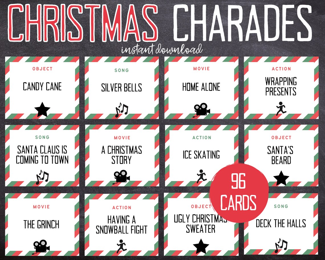 Christmas Charades Christmas Printable Game Christmas - Etsy