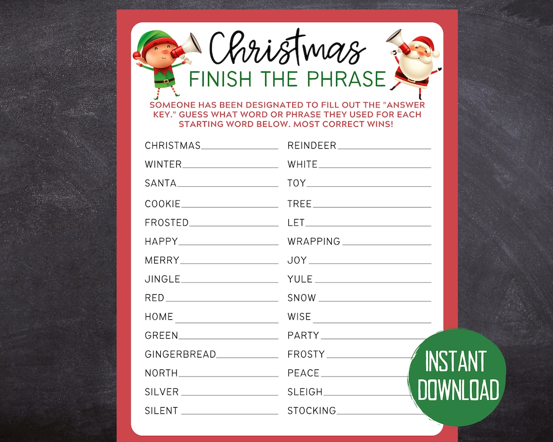 Finish the Phrase Christmas Game Christmas Printable Game - Etsy