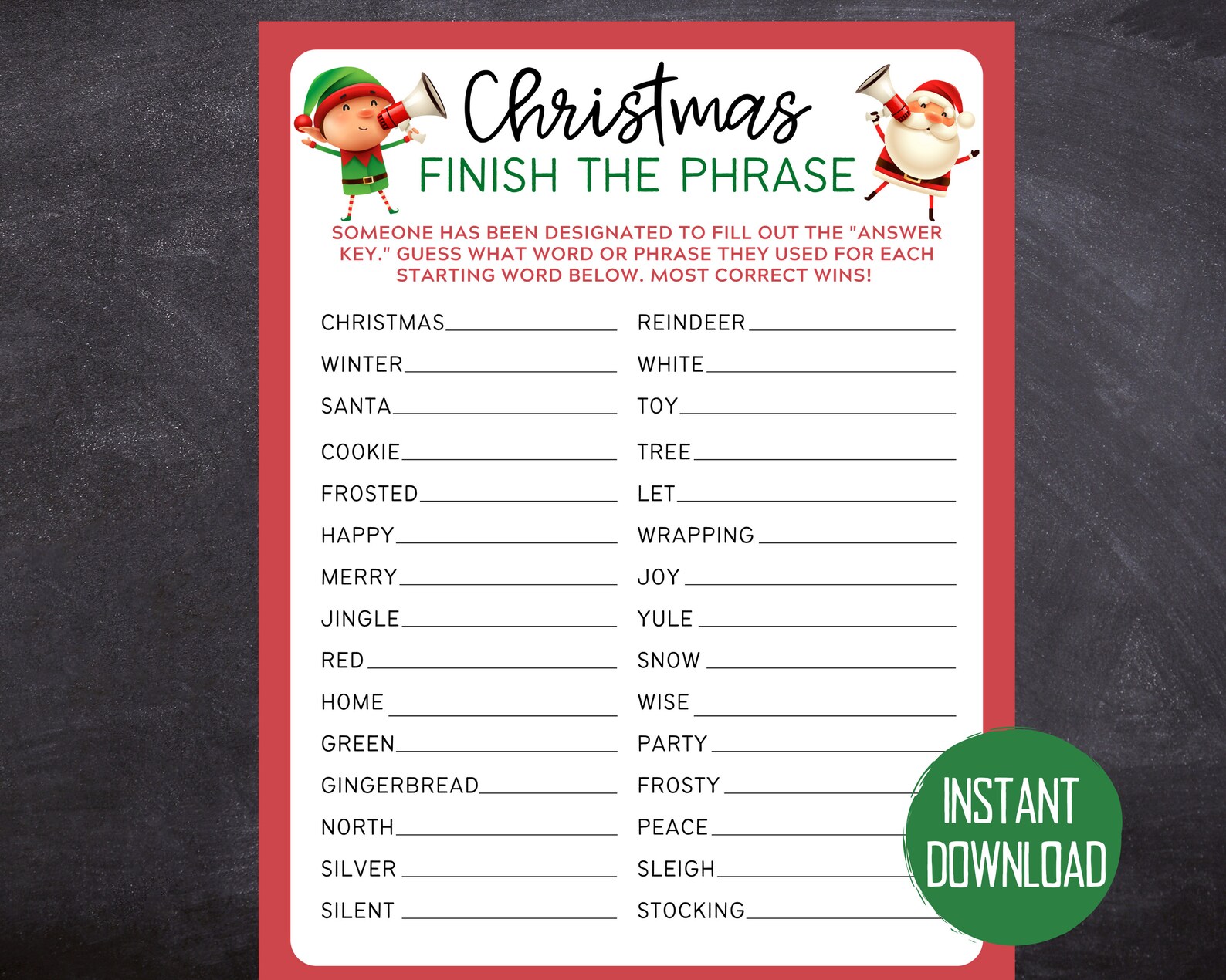 Finish the Phrase Christmas Game | Christmas Printable Game | Christmas ...