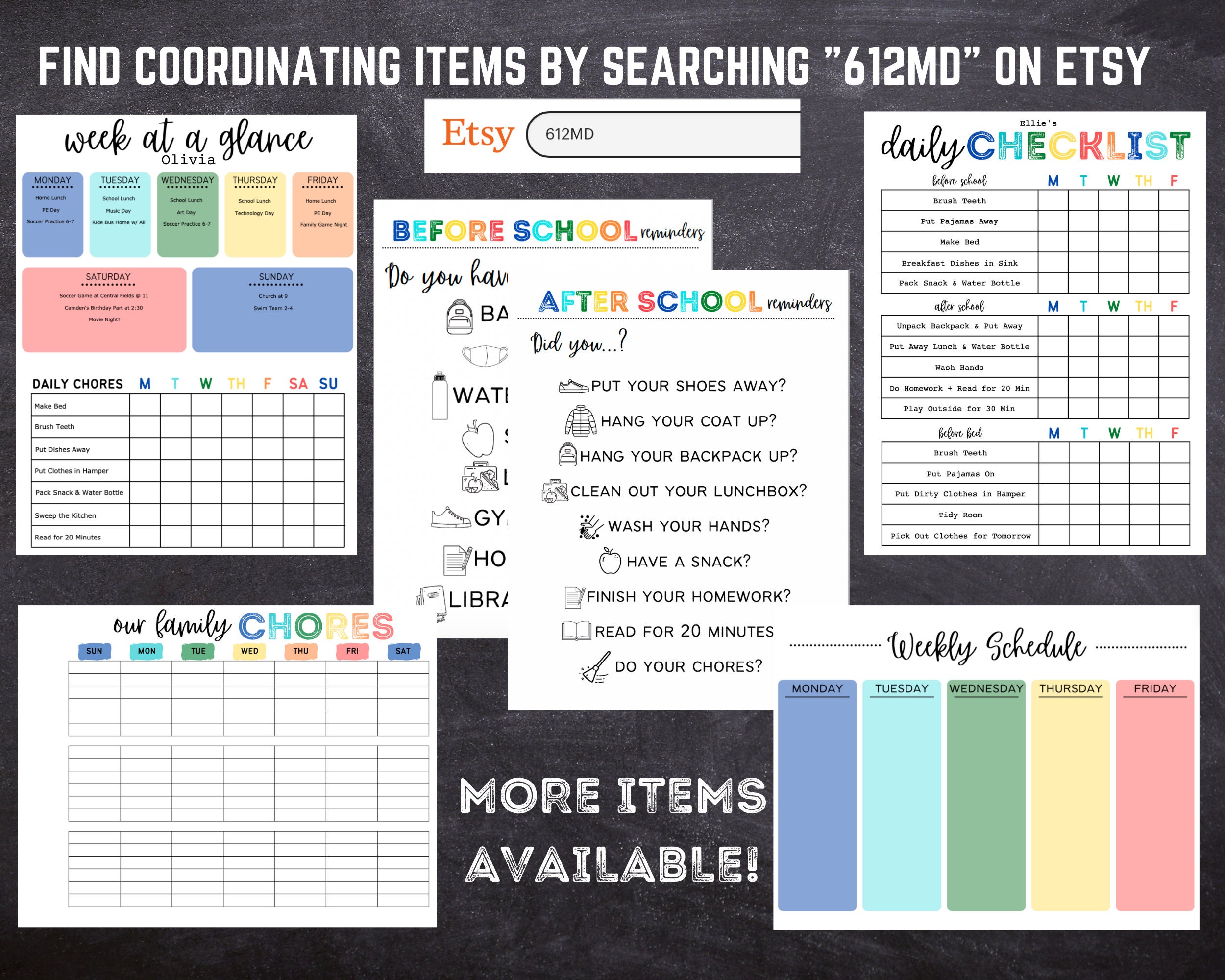 Printable Editable Kids Week at a Glance Kids Chore | Etsy