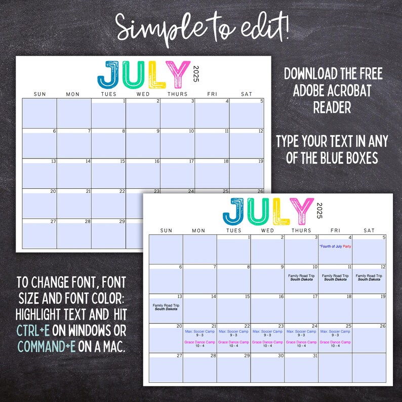 Printable Editable SUMMER Calendar June, July, August Calendar | May ...