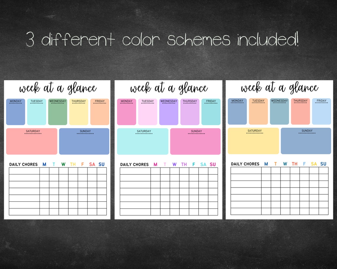 Printable Editable Kids Week at a Glance Kids Chore | Etsy
