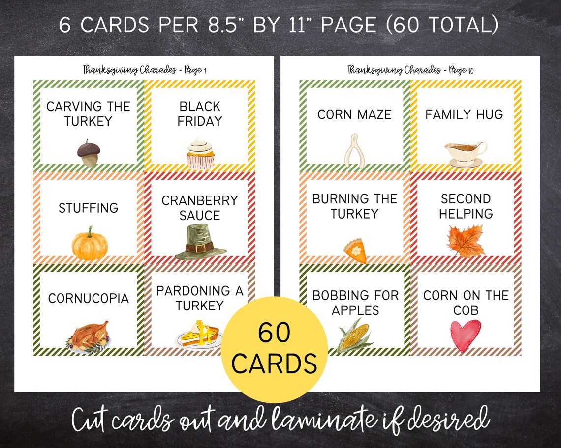 Thanksgiving Charades Game| Thanksgiving Printable Game | Thanksgiving ...
