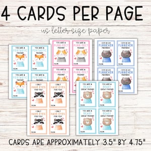 Valentines Day Printable Cards | Classroom Valentines Cards | Animal ...