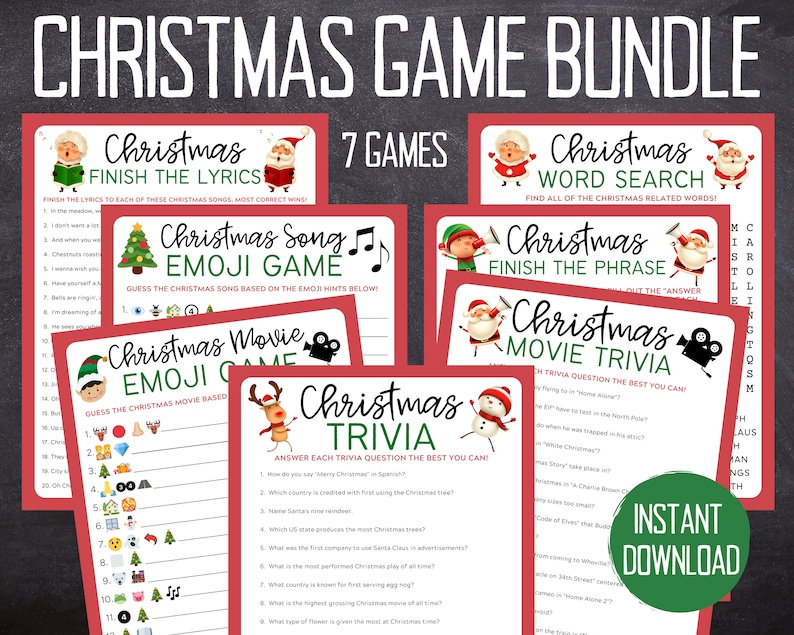 Printable Christmas Game Bundle Christmas Party Games - Etsy