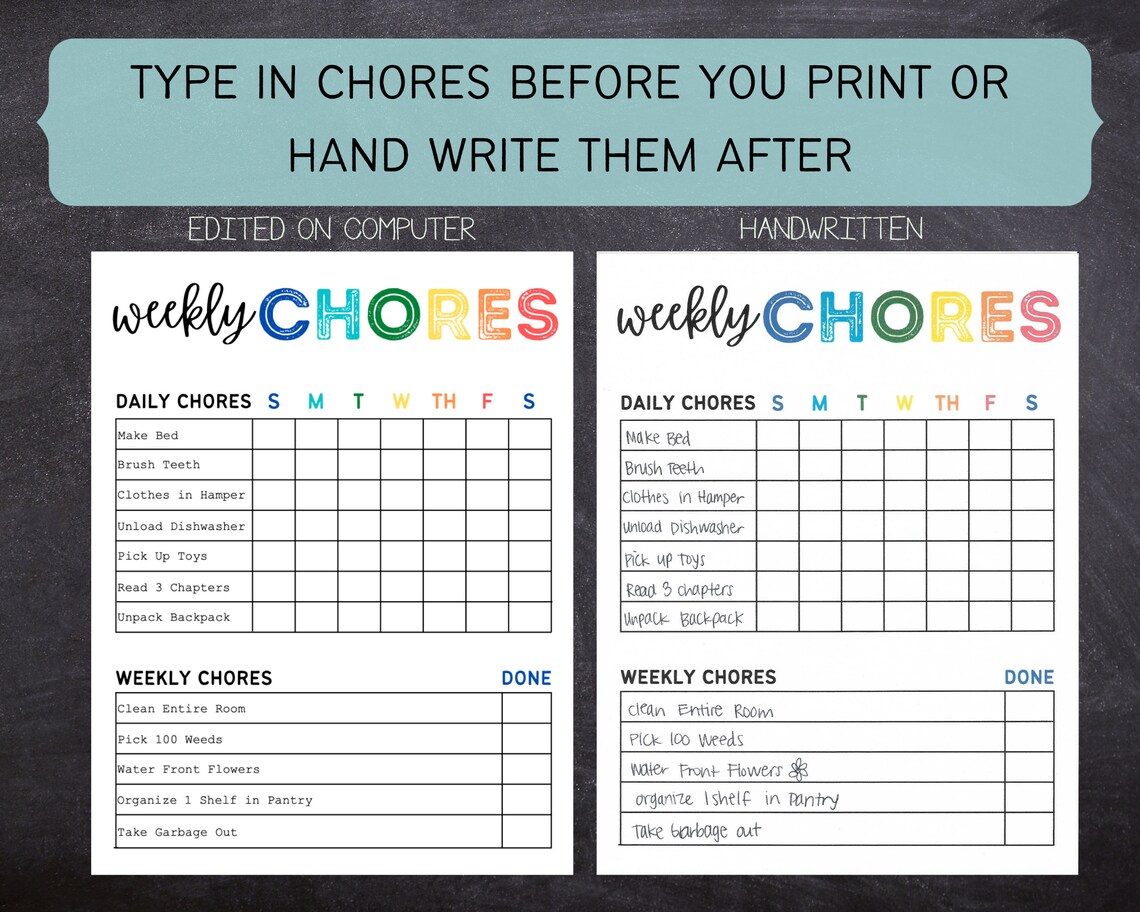 Printable Editable Daily & Weekly Kids Chore Chart Reward - Etsy