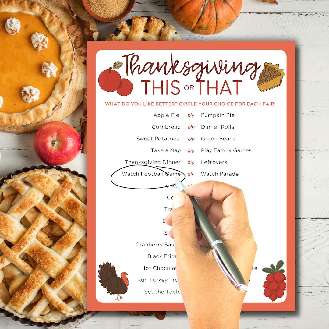Thanksgiving This or That Game | Thanksgiving Printable Game ...