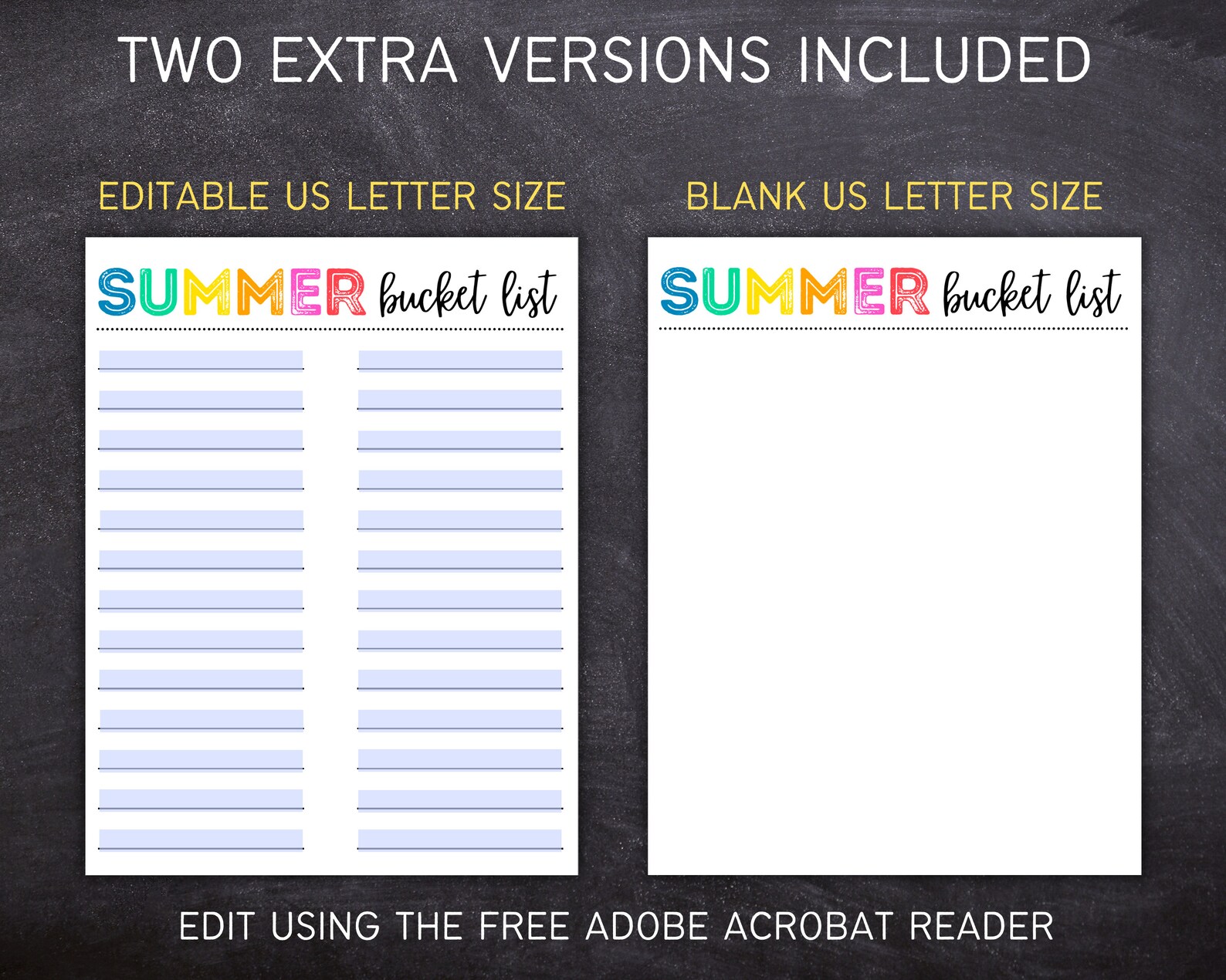 Printable SUMMER Bucket List US Letter A4 Poster Size US - Etsy