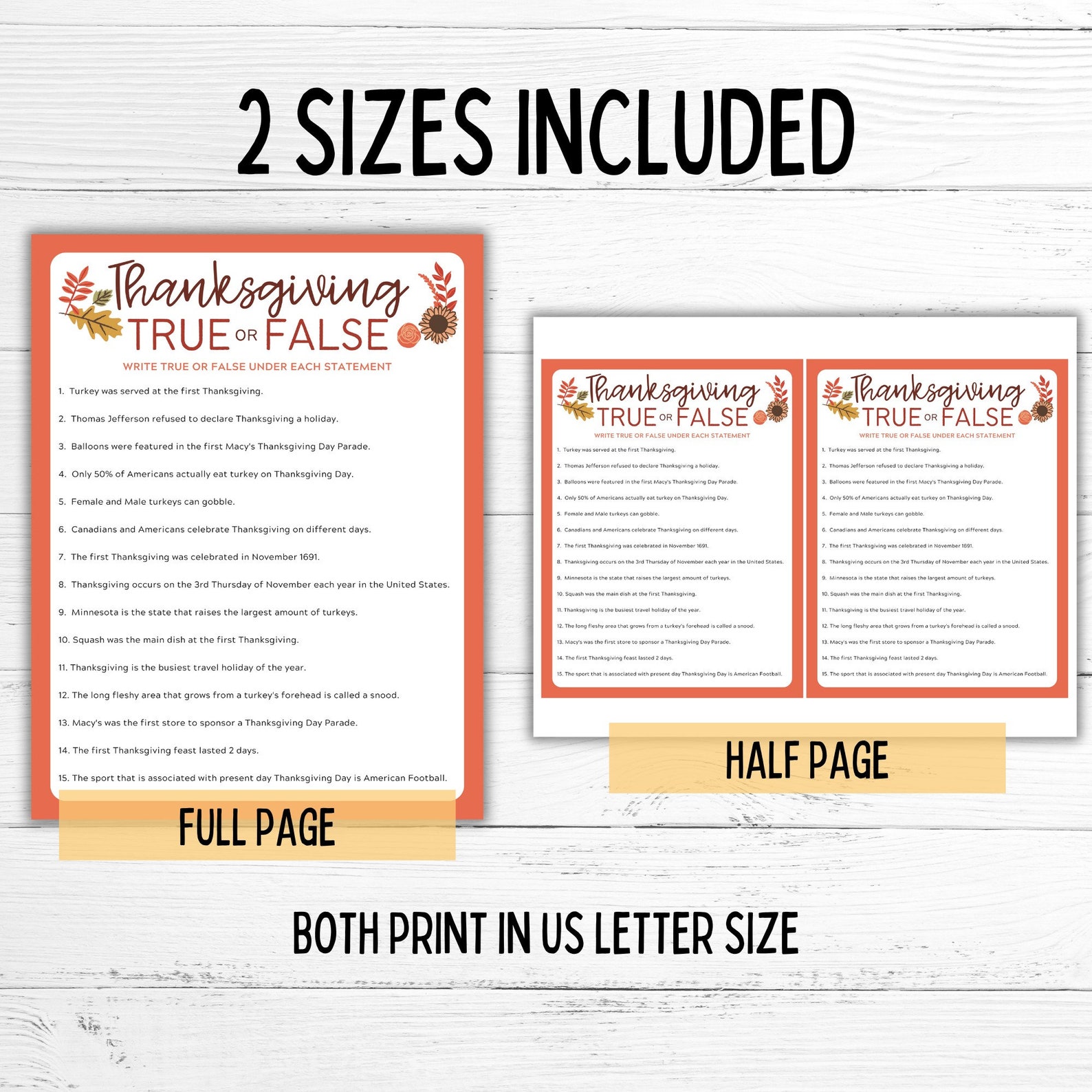 Thanksgiving Trivia Game | Thanksgiving True or False | Thanksgiving ...