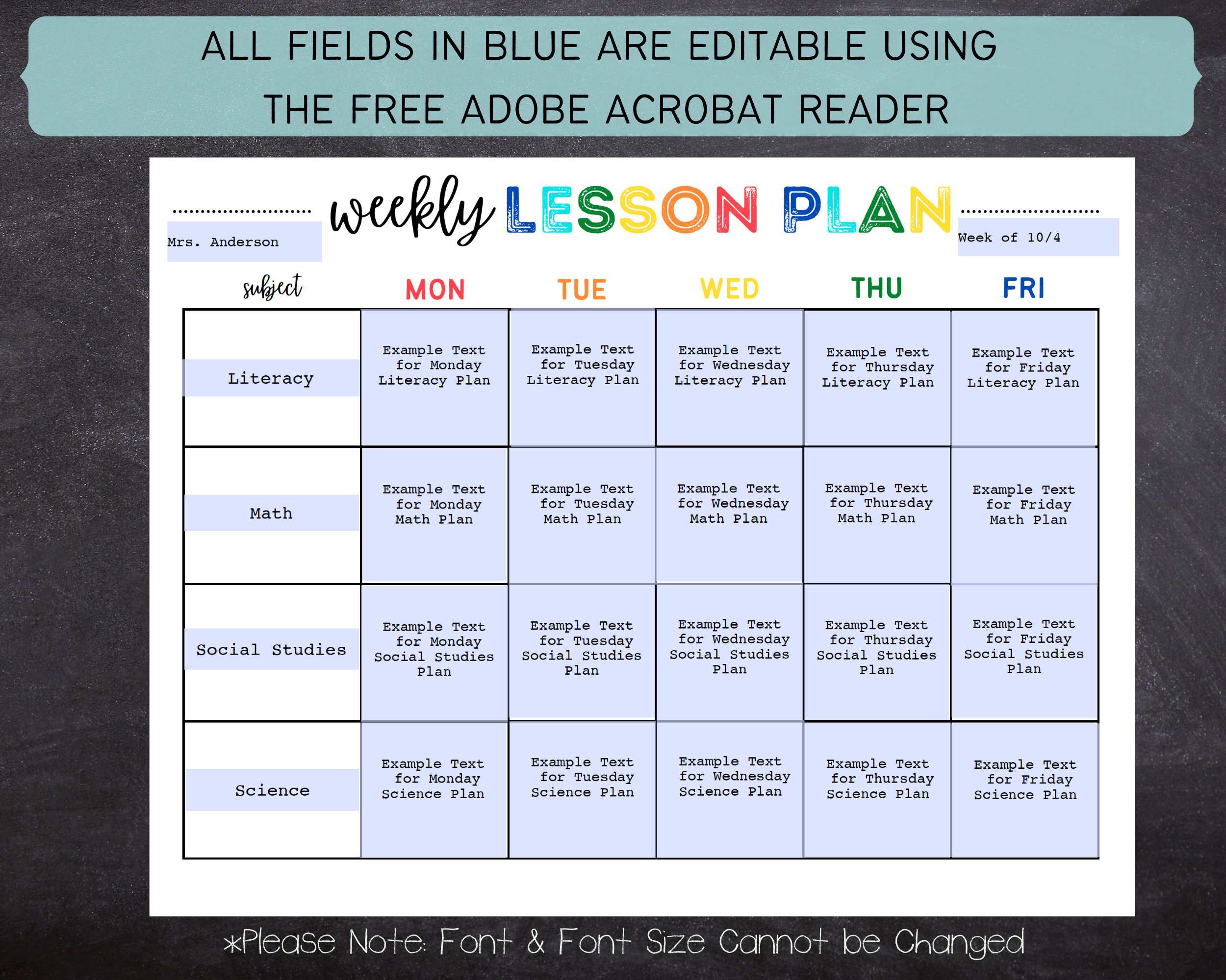 Printable Editable Weekly Lesson Plan Simple School Schedule - Etsy Canada