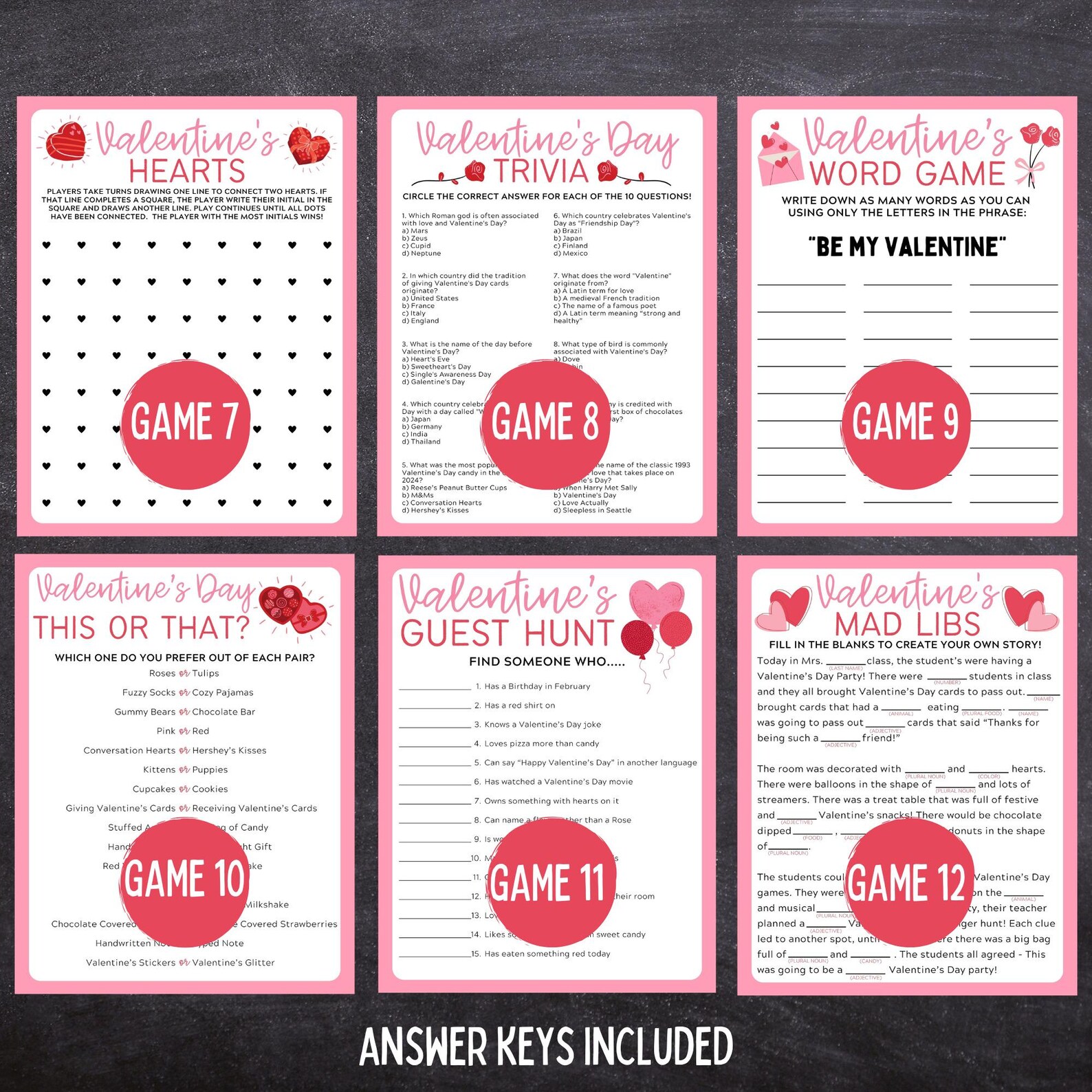 Valentines Day Printable Games | Valentines Games Bundle | Valentines ...