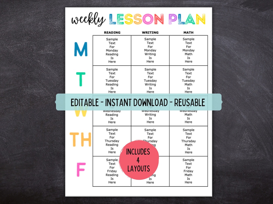 Printable Editable Weekly Lesson Plan | Simple School Schedule | Weekly ...