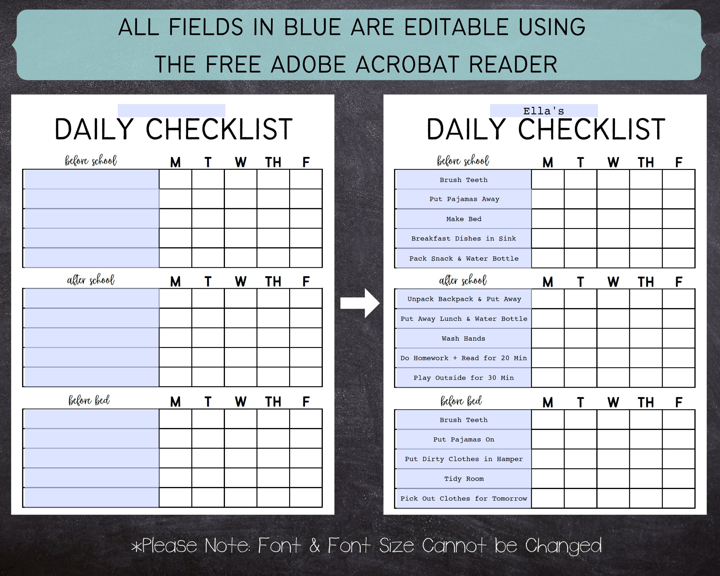 Printable Editable Daily Checklist for Kids Chore Chart for - Etsy