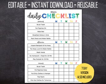 Printable Editable SUMMER Daily Checklist for Kids Chore - Etsy