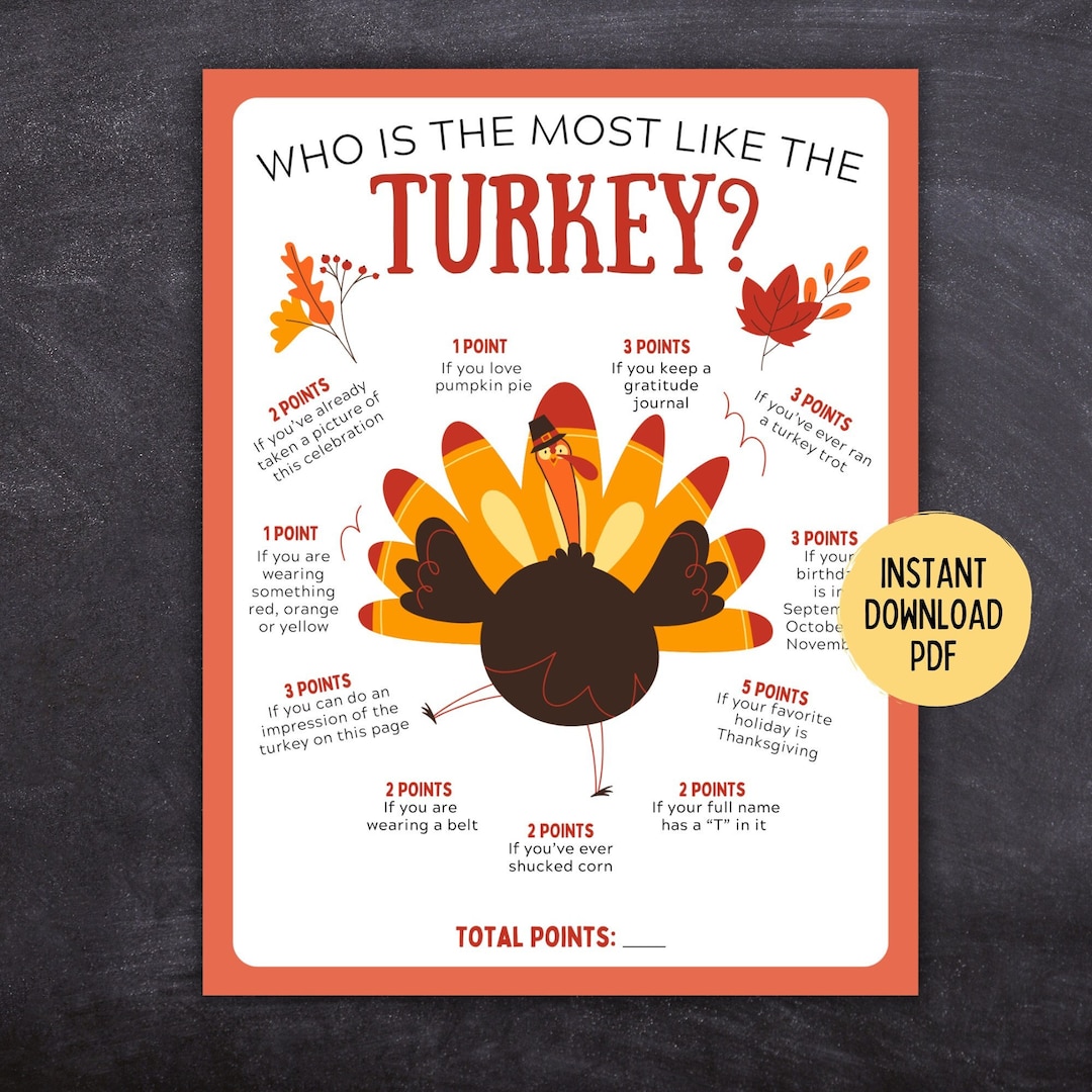 Thanksgiving Most Like the Turkey Game | Thanksgiving Printable Game ...