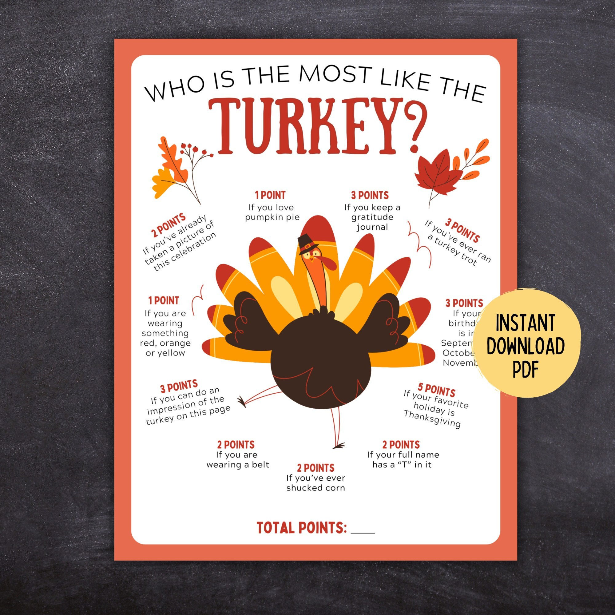 Thanksgiving Most Like the Turkey Game | Thanksgiving Printable Game ...