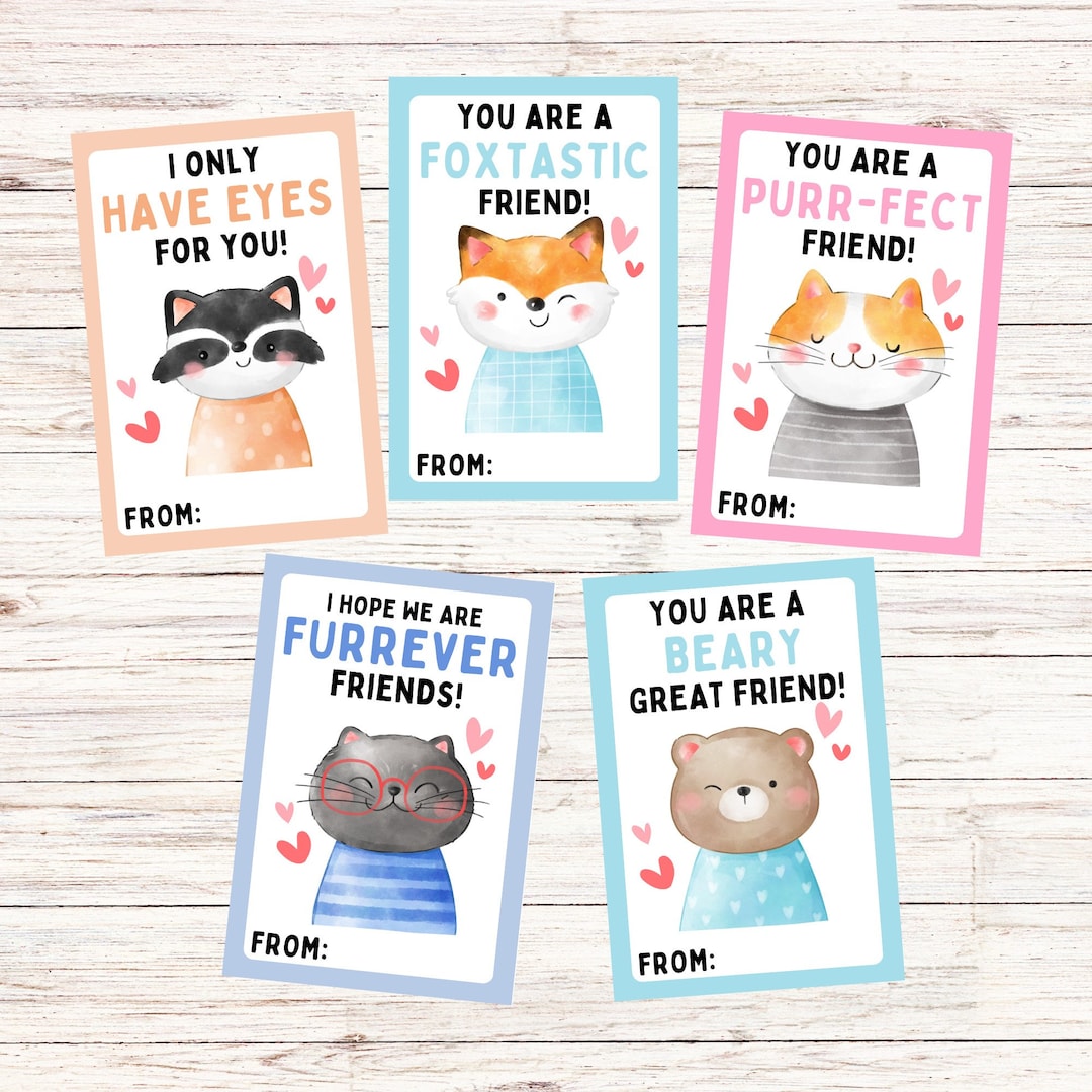 Valentines Day Printable Cards Classroom Valentines Cards Animal ...
