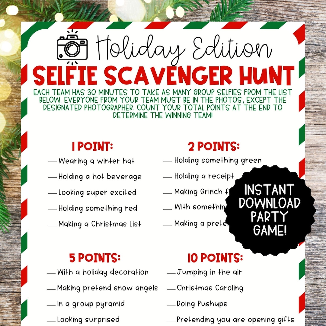 Holiday Selfie Scavenger Hunt Game | Office Party Game | Work Party ...