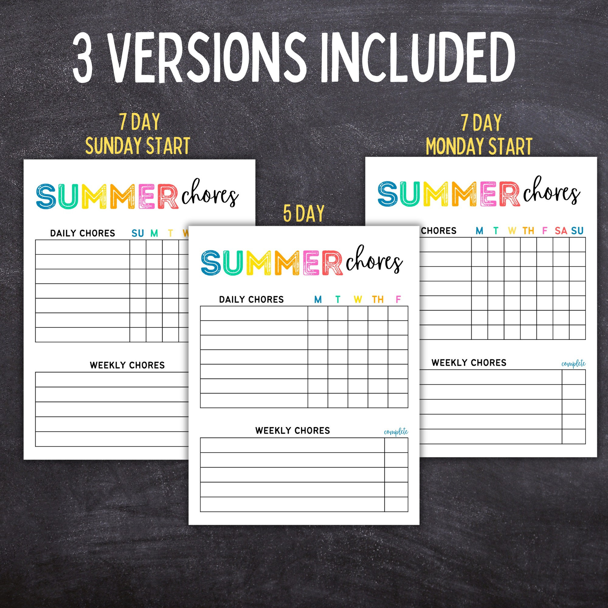 Printable Editable SUMMER Daily & Weekly Kids Chore Responsibility ...