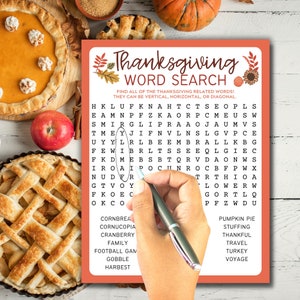 Thanksgiving Word Search | Thanksgiving Printable Game | Thanksgiving ...