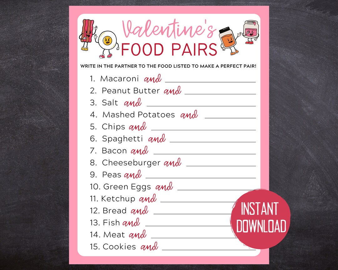 Valentines Day Food Pairs Game | Valentines Day Activity | Valentines ...