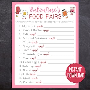 Valentines Day Food Pairs Game | Valentines Day Activity | Valentines ...