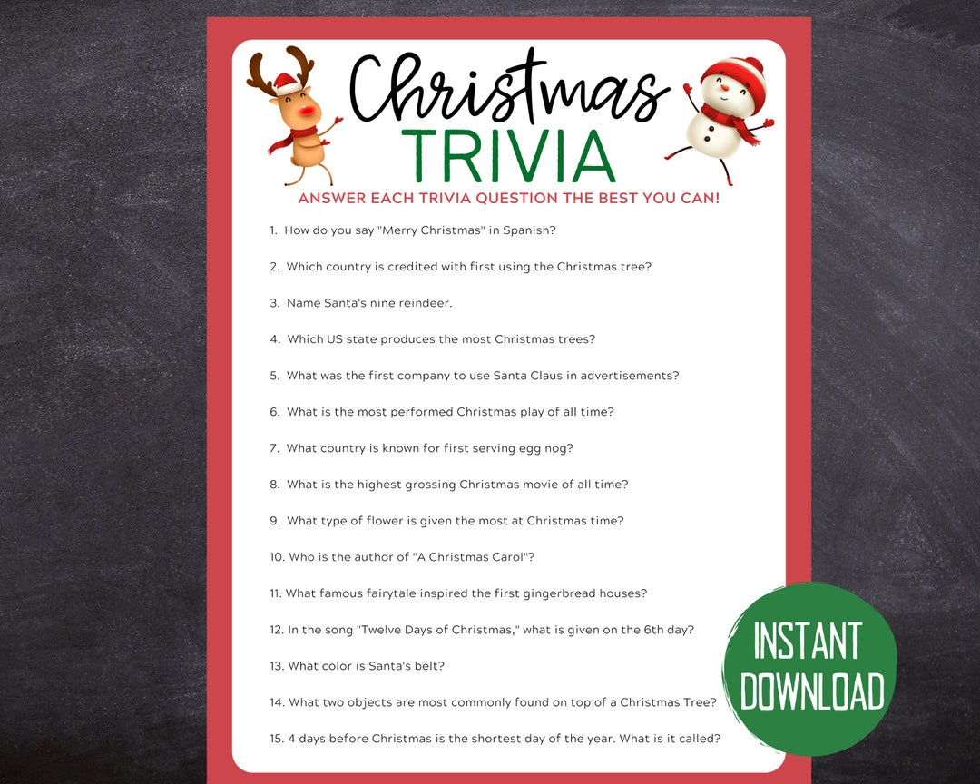 Christmas Trivia Game Christmas Printable Game Christmas - Etsy