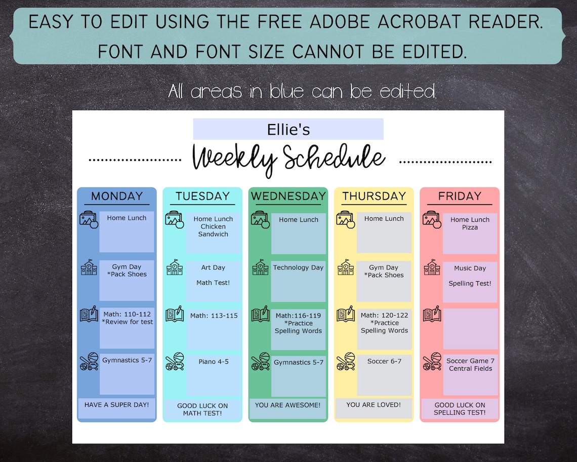Printable Editable Weekly Schedule Simple Kids School and - Etsy