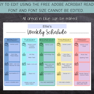 Printable Editable Weekly Schedule | Simple Kids School and Activity ...