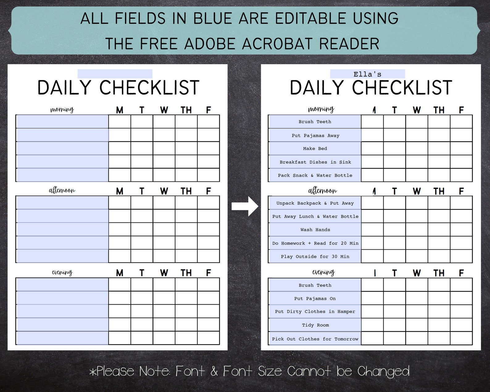 Printable Editable Daily Checklist for Kids, Teens, and Adults Simple ...