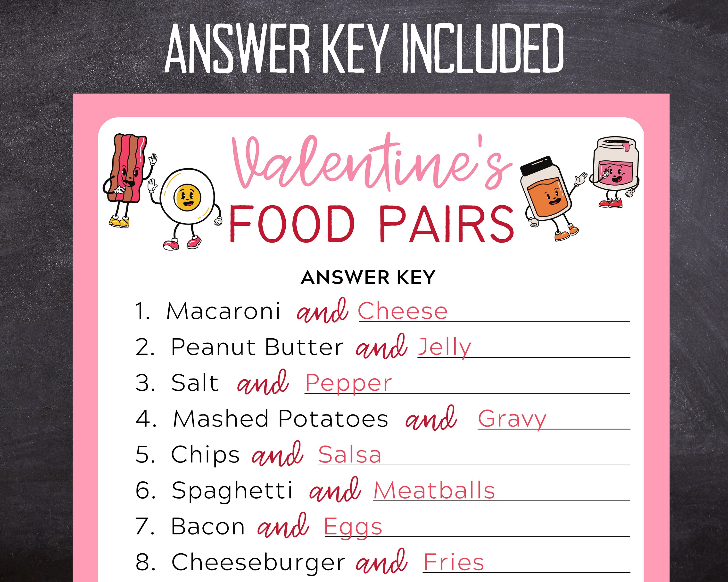 Valentines Day Food Pairs Game | Valentines Day Activity | Valentines ...