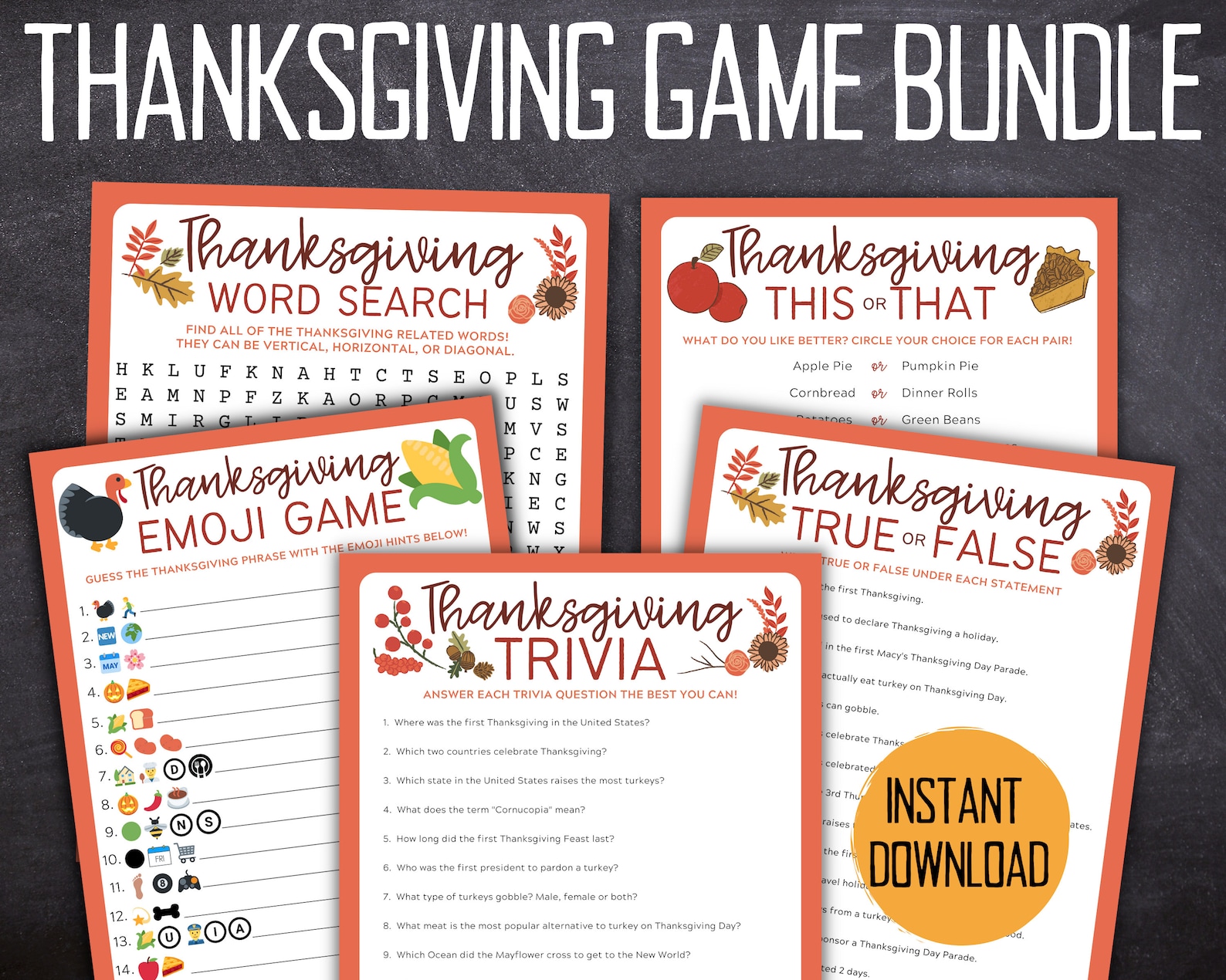 Thanksgiving Printable Games Thanksgiving Games Bundle - Etsy