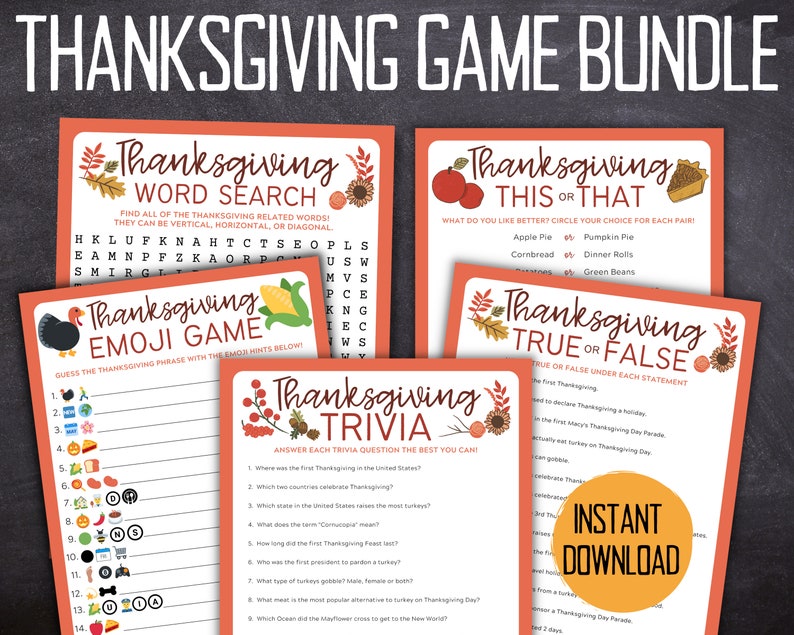 Thanksgiving Printable Games Thanksgiving Games Bundle - Etsy