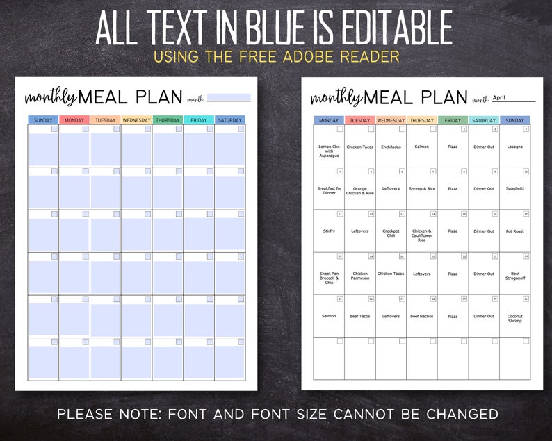 Printable Editable Weekly and Monthly Meal Plan Meal Planner - Etsy