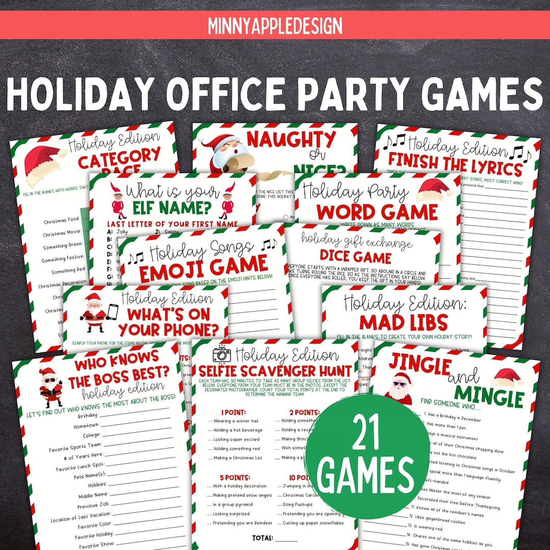 Printable Holiday Office Party Games | Holiday Games | Holiday Printable Games | Work Christmas ...