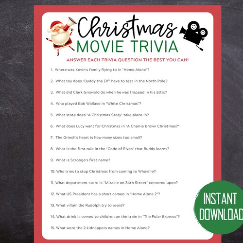 Christmas Movie Trivia Game Christmas Printable Game - Etsy