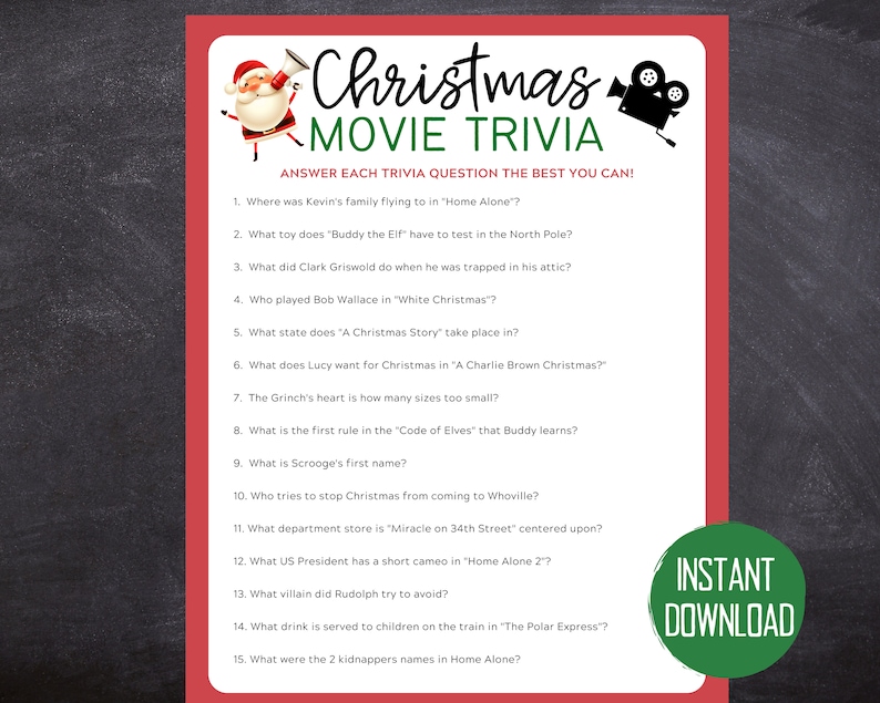 Christmas Movie Trivia Game Christmas Printable Game - Etsy