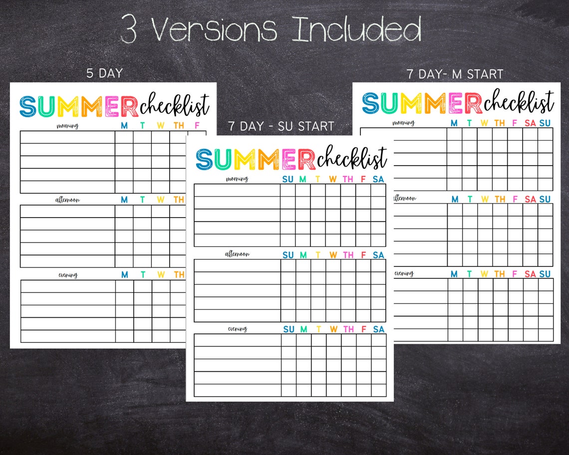 Printable Editable SUMMER Daily Checklist for Kids Chore - Etsy